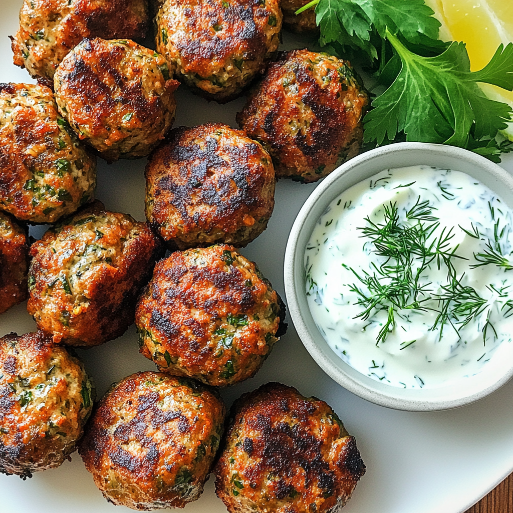Harissa Lamb Meatballs with Herbed Yogurt Dipping Sauce Recipe
