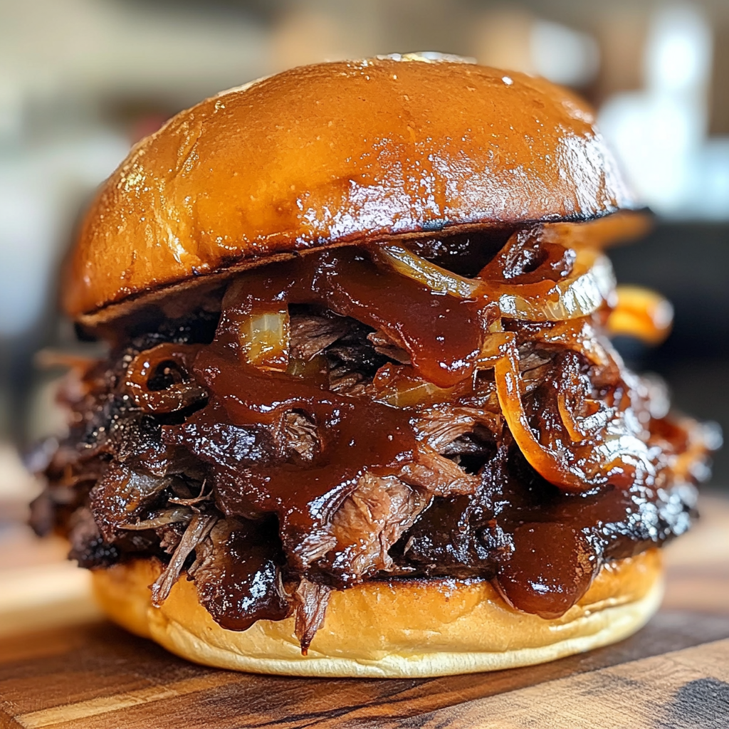 Beer Braised BBQ Beef on a Bun