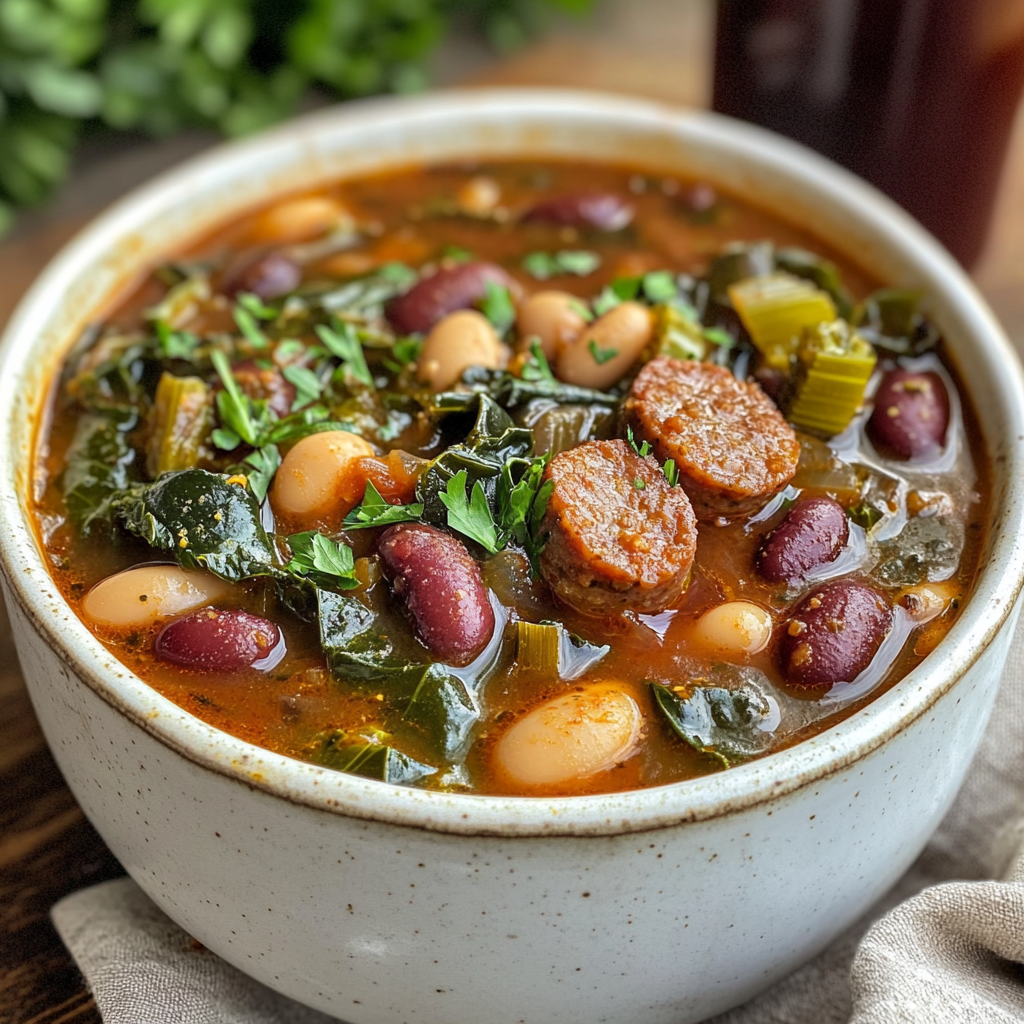 Spicy Gumbo Greens with Sausage and Beans