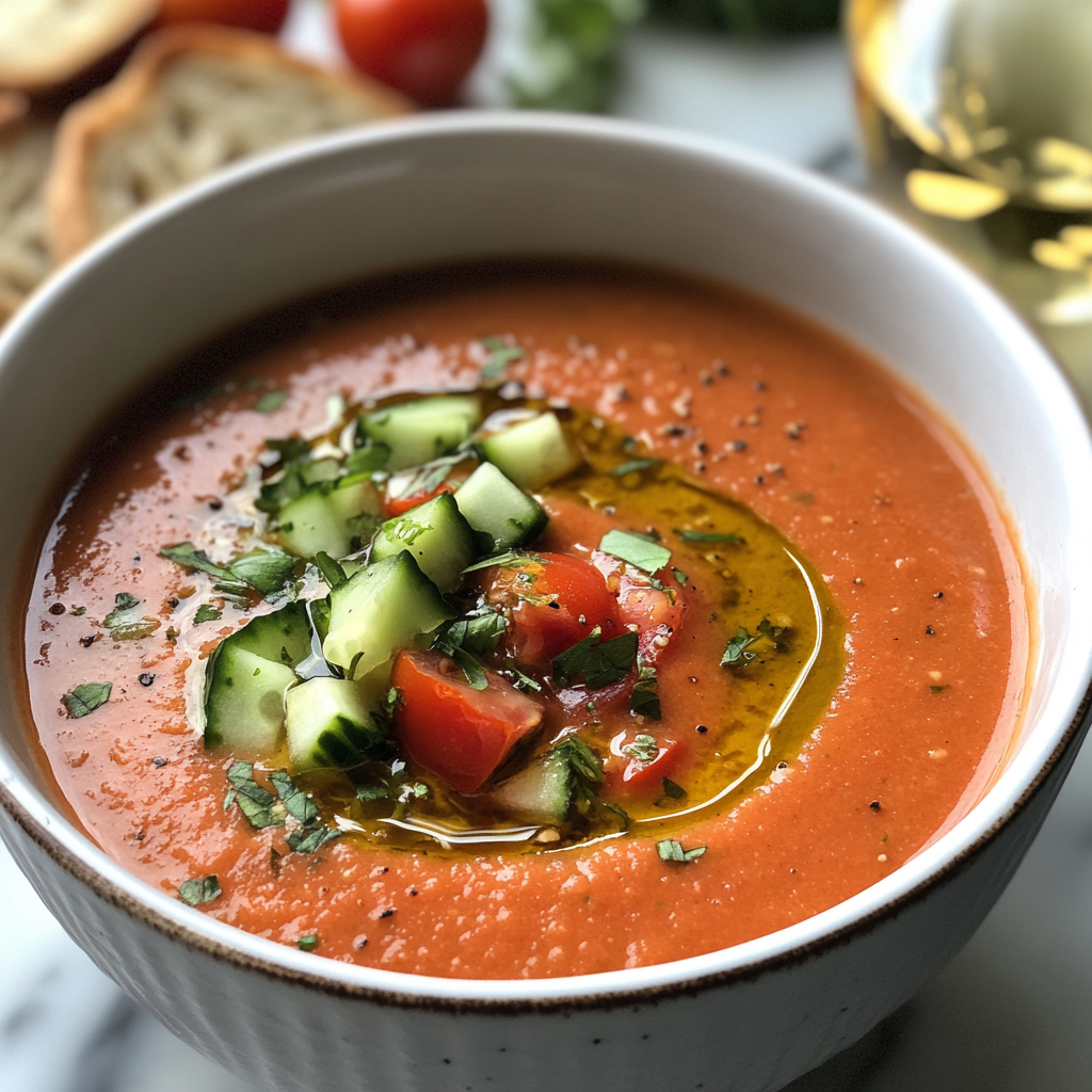 Chilled Tomato Gazpacho with Garlic and Olive Oil: A Summer Classic Done Right
