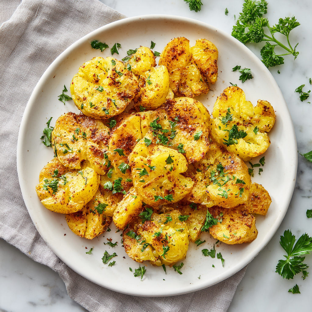 Golden Smashed Potatoes with Crunchy Edges and Soft Centers