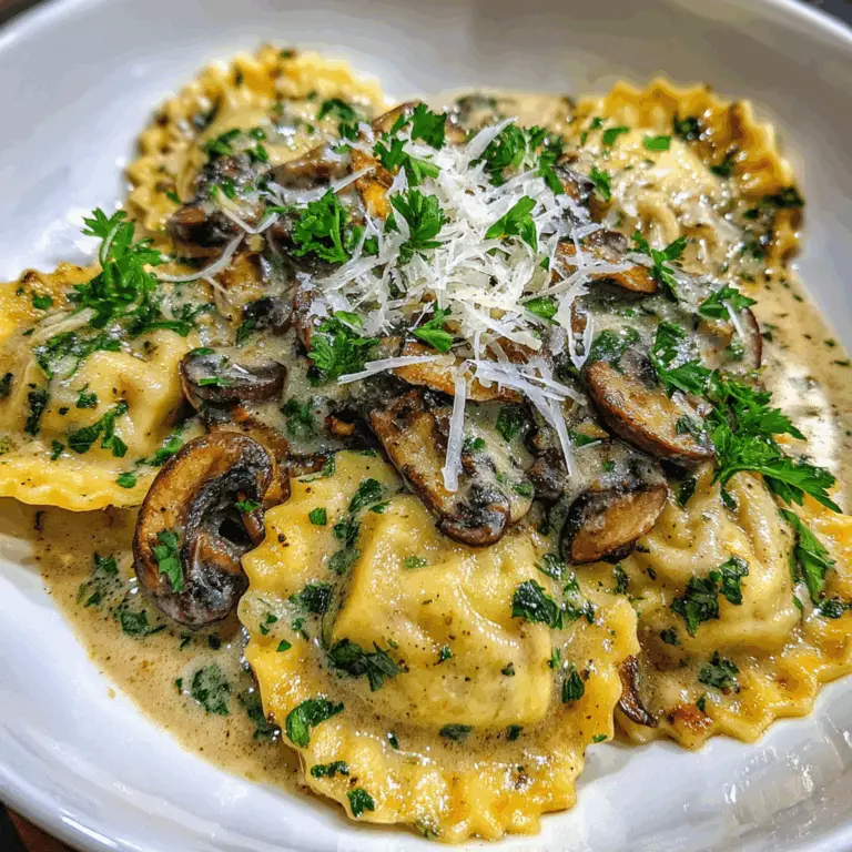 Spinach Ravioli with Creamy Mushroom Ragù Delight