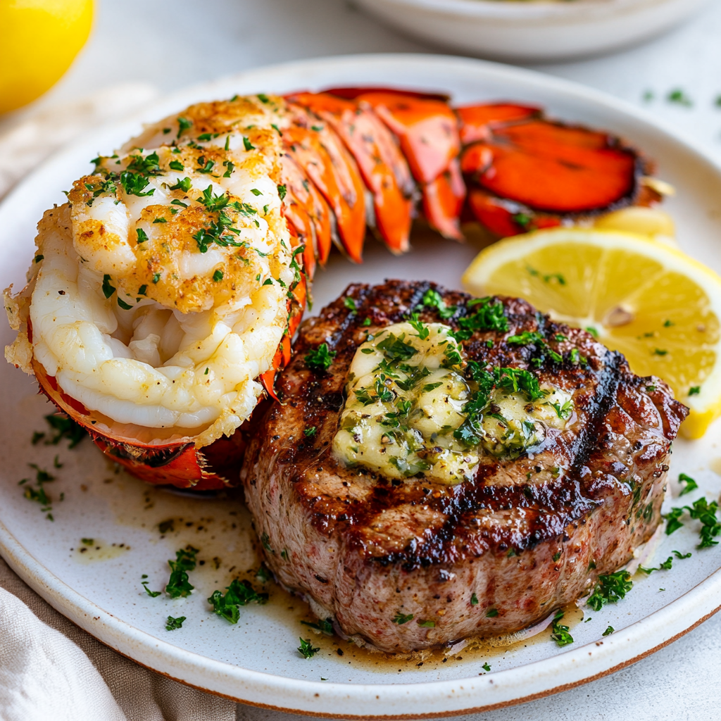 Ultimate Surf and Turf with Garlic Butter Baked Lobster Tails