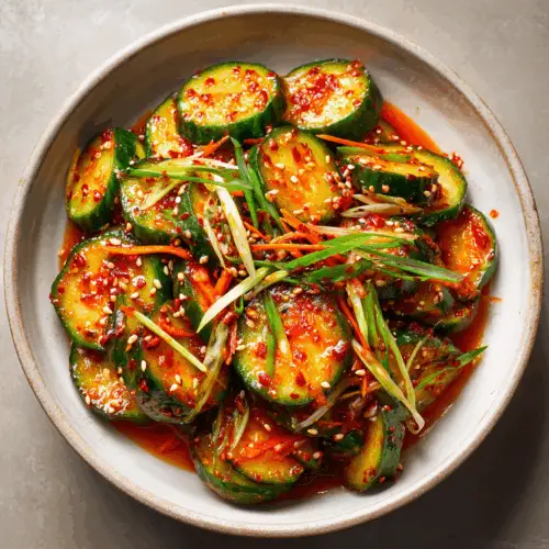 Easy Cucumber Kimchi with Rice Vinegar and Chili Flakes