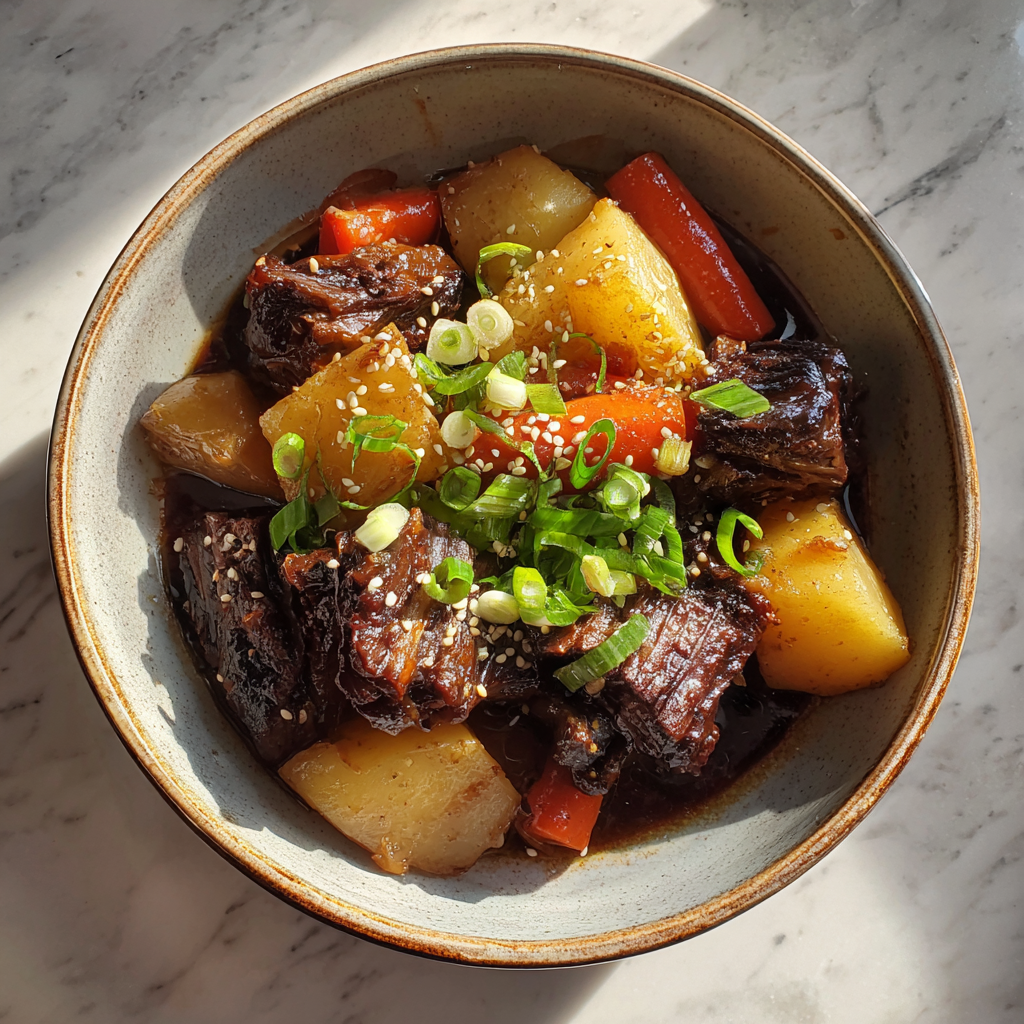 Hearty Korean Braised Short Ribs with Potatoes and Onion