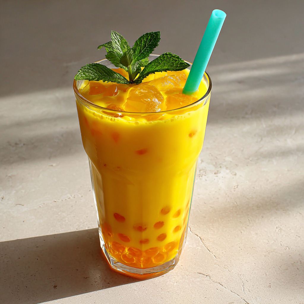 Vegan Mango Bubble Tea with Popping Pearls and Mint: A Tropical Twist ...