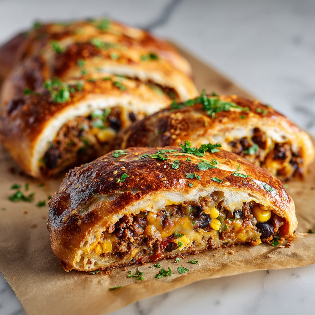 Taco Stromboli with Ground Beef and Cheddar: A Spicy Twist on a Classic ...